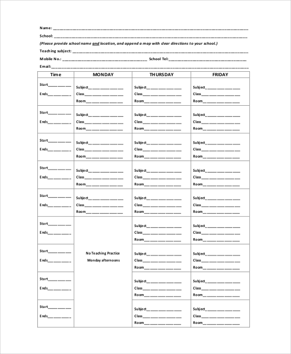 FREE 7 Sample Class Timetable Templates In PDF MS Word