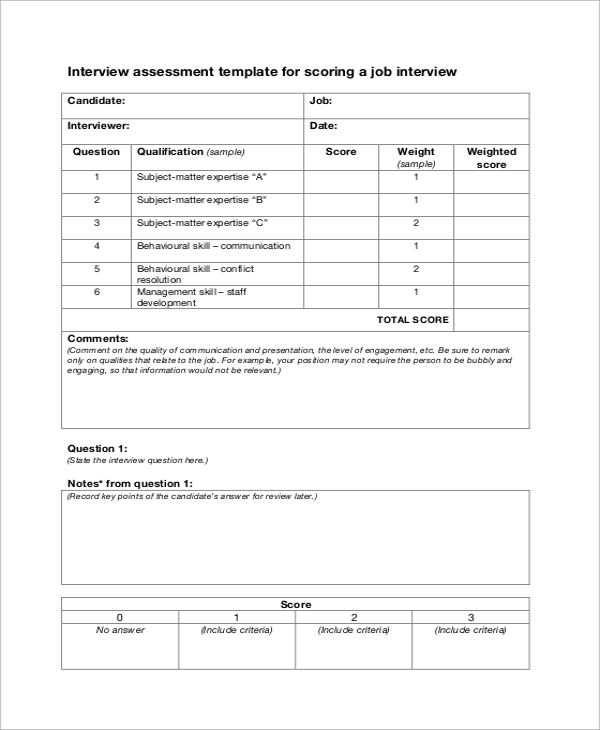 Candidate Evaluation Form Template DocTemplates