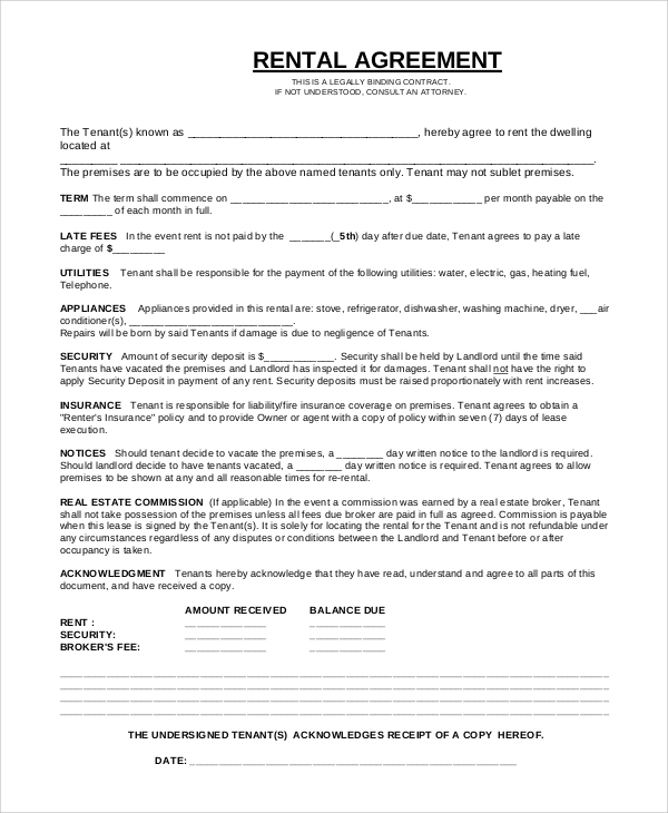 FREE 7 Sample Rental Agreement Contracts In MS Word Google Docs 