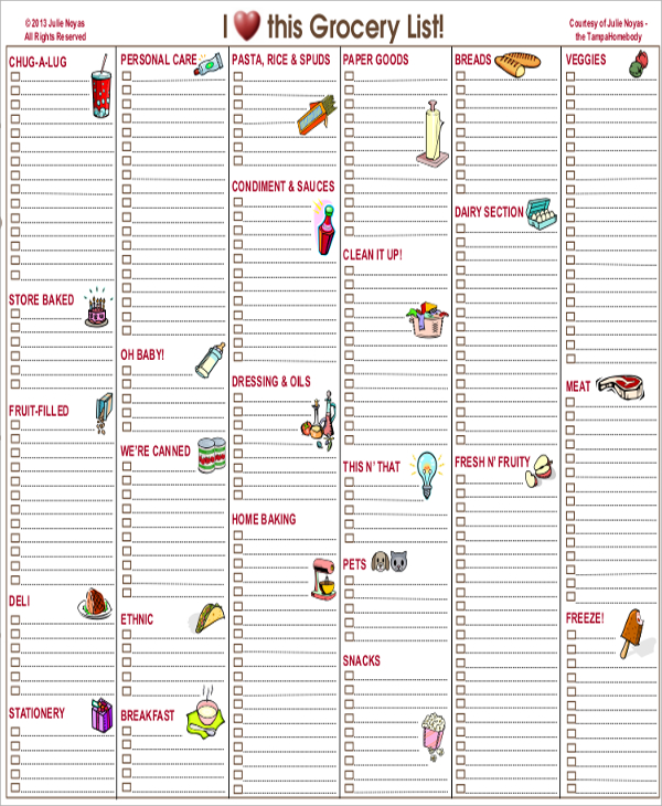 Google Docs Grocery List Template