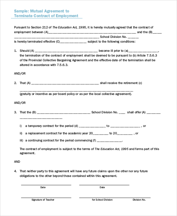 FREE 8 Sample Employment Separation Agreement Templates In PDF MS 