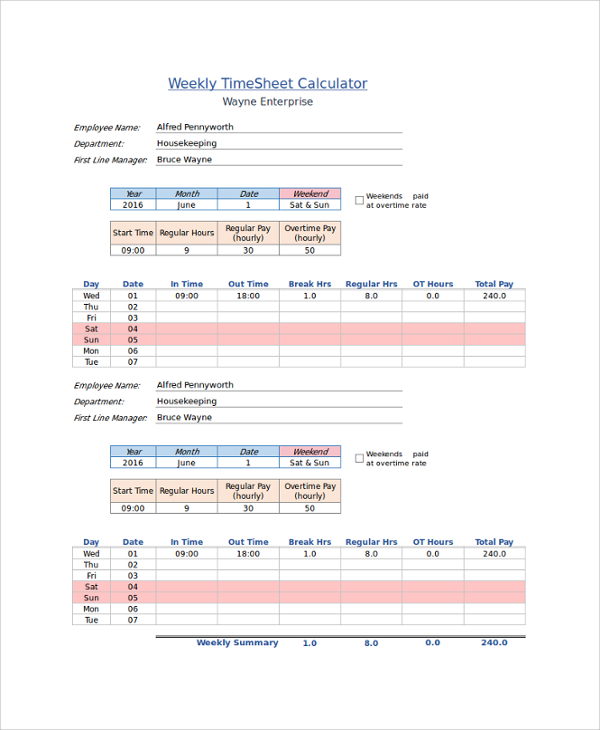 FREE 20 Sample Time Card Calculator Templates In PDF Excel