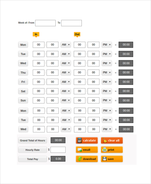 Time Card Calculator Excel Download Employee Time Card Calculator For