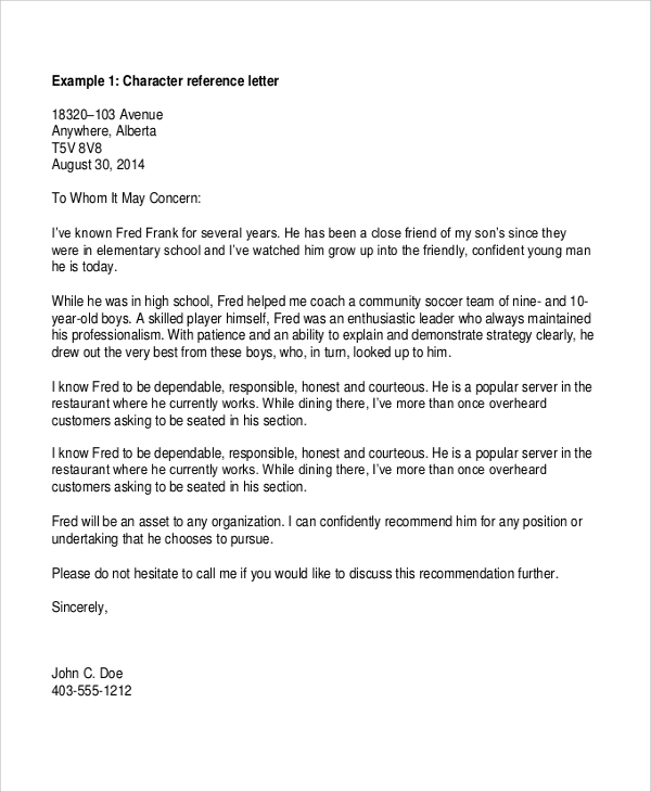 FREE 11 Sample Character Reference Letter Templates In PDF MS Word Pages Google Docs