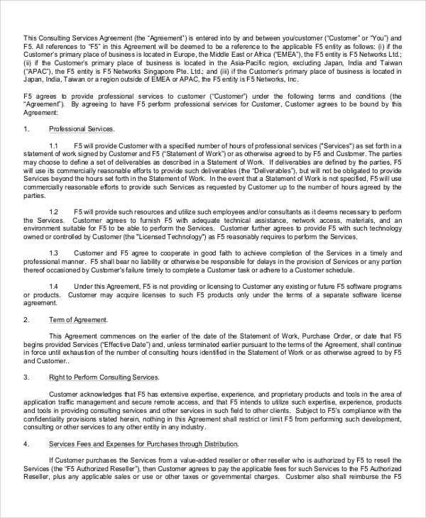 Sample Professional Services Agreement Consulting Professional 