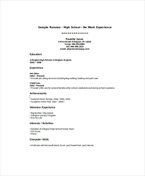FREE 8 Sample High School Student Resume Templates In MS Word PDF