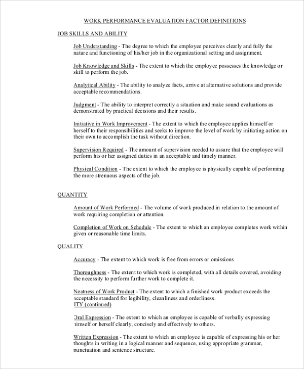 FREE 6 Sample Job Performance Evaluation Templates In PDF MS Word