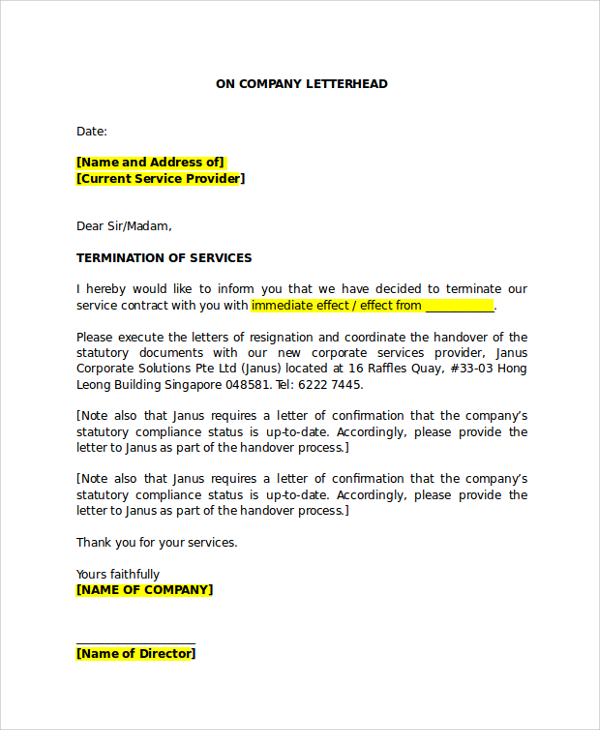 FREE 15 Sample Service Termination Letter Templates In PDF MS Word 