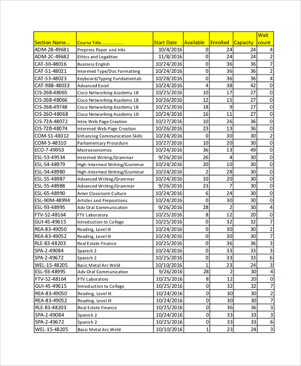 FREE 7 Sample Class Schedule Templates In PDF MS Word