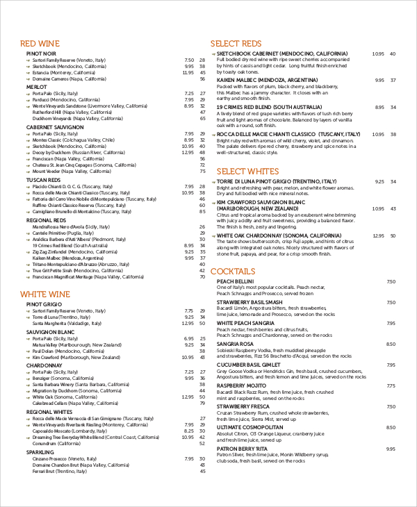 Cocktail Menu Template Google Docs Portal Tutorials