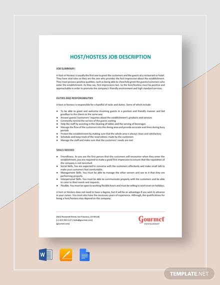 FREE 9 Sample Hostess Job Descriptions In PDF MS Word