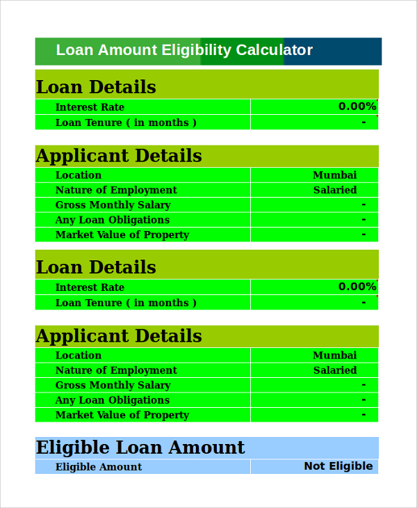 FREE 7 Loan Calculator Excel Samples In Excel