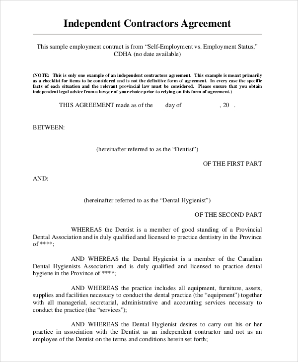 FREE 6 Sample Self Employment Agreement Templates In PDF MS Word