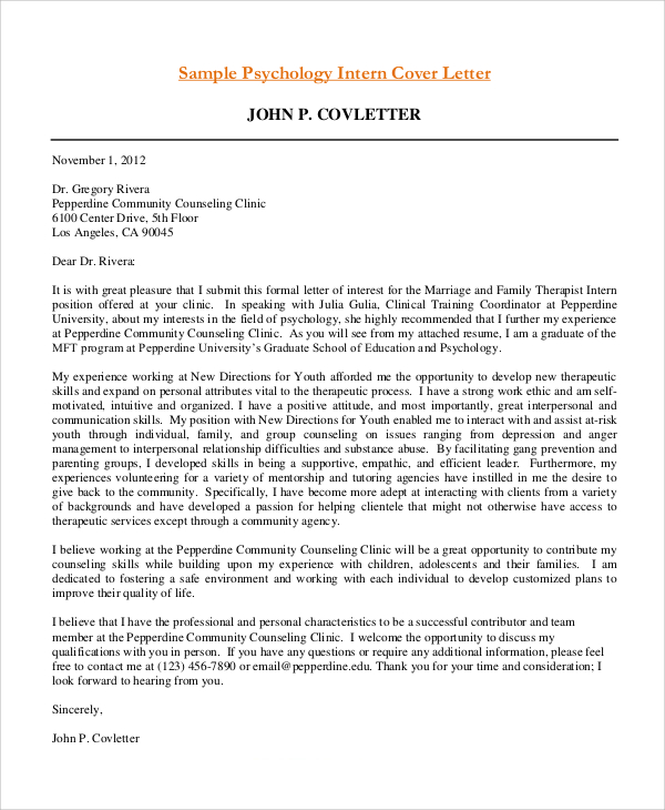 FREE 5 Sample Internship Letter Of Intent In PDF