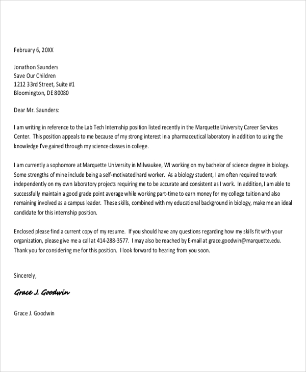 FREE 5 Sample Internship Letter Of Intent In PDF