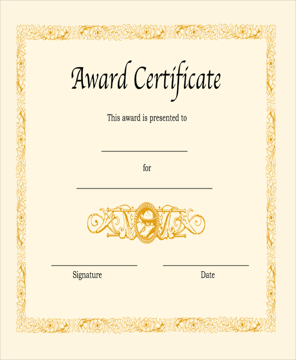 PDF Award Certificate Template Printable
