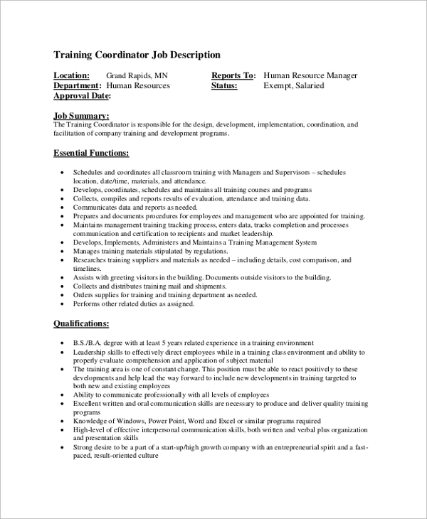 Custom Coordinator Job Description Best Design Idea
