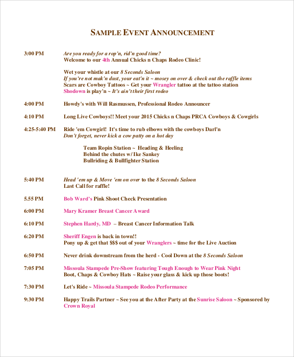 FREE 14 Sample Events In PDF MS Word XLS