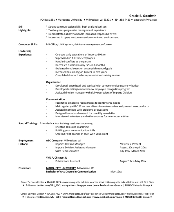 Cv Template Work Experience