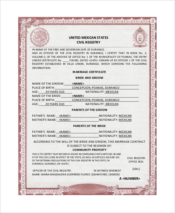 FREE 16 Sample Marriage Certificates In PDF MS Word