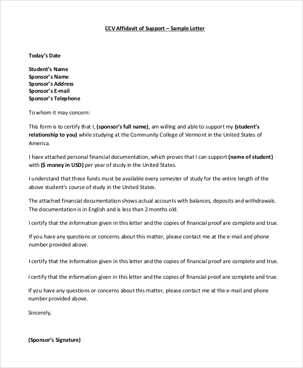 FREE 8 Sample Affidavit Of Support Templates In PDF