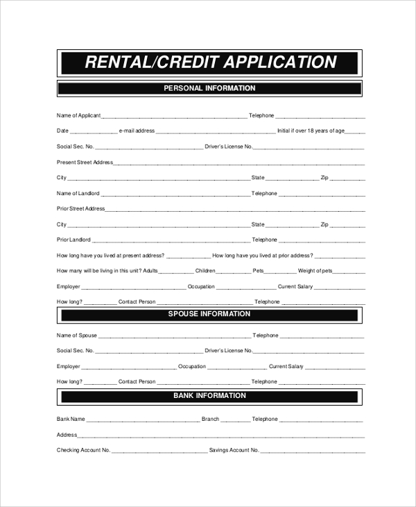 FREE 8 Sample Rental Application Templates In PDF MS Word FREE 8 Sample Rental Application Templates In PDF MS Word
