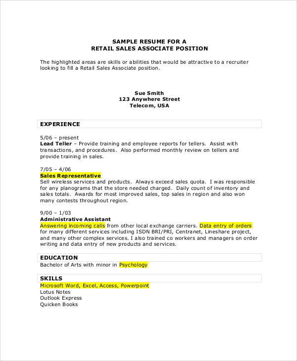 Sales Associate Skills For Resume Mryn Ism