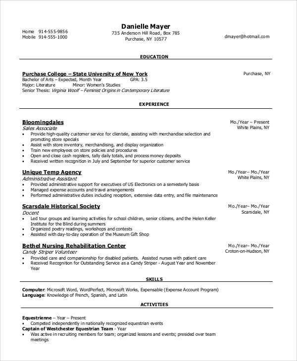 Associate Resume Sample