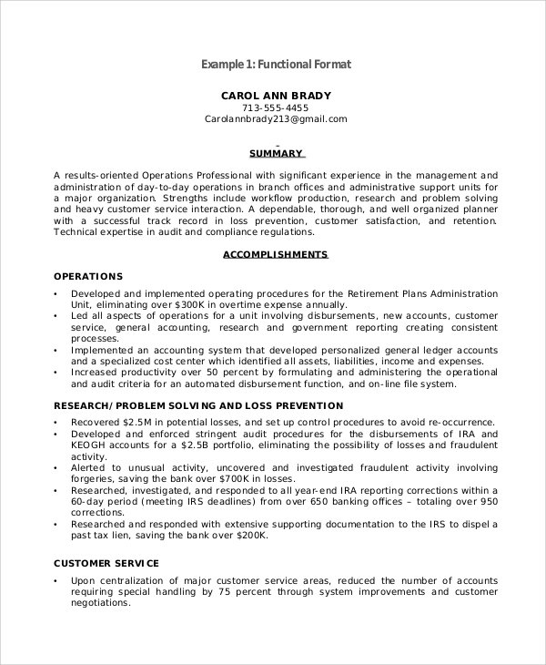 Functional Resume Example pdf
