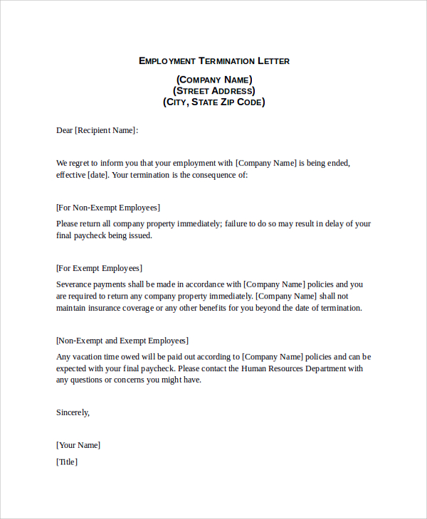 FREE 9 Sample Termination Letter Templates In PDF MS Word