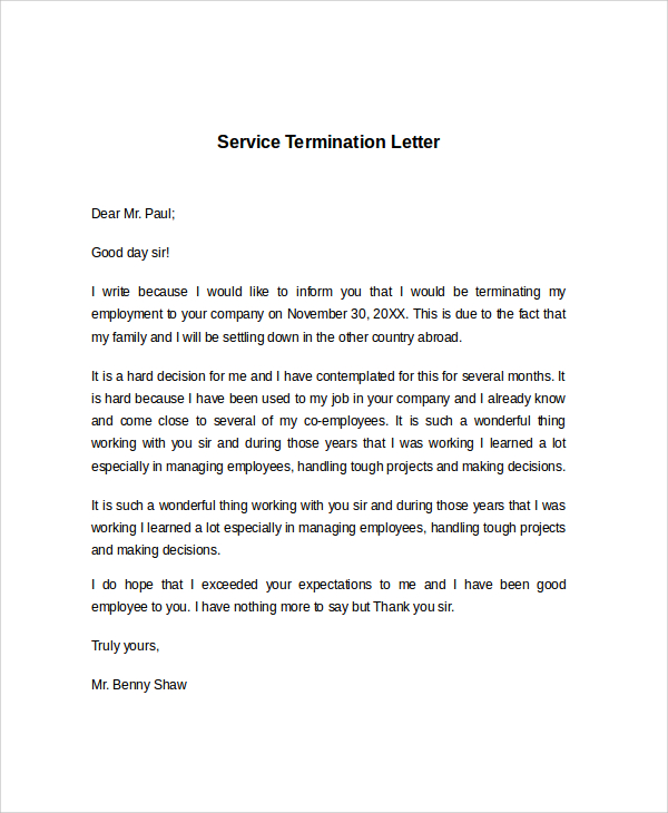 FREE 9 Sample Termination Letter Templates In PDF MS Word