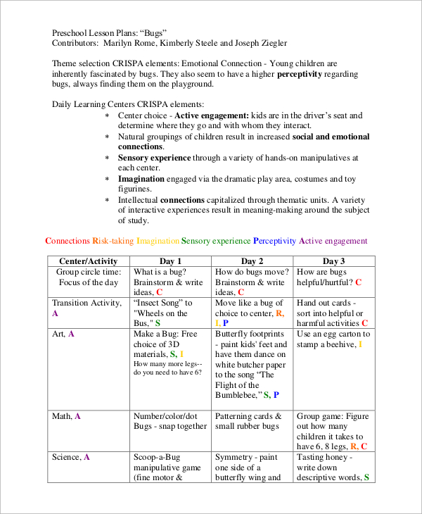 Preschool Lesson Plan Template Doc