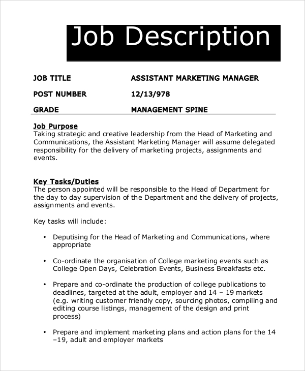 FREE 9 Sample Marketing Manager Job Descriptions In PDF