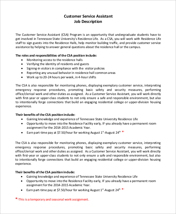 FREE 8 Sample Customer Service Job Description Templates In PDF