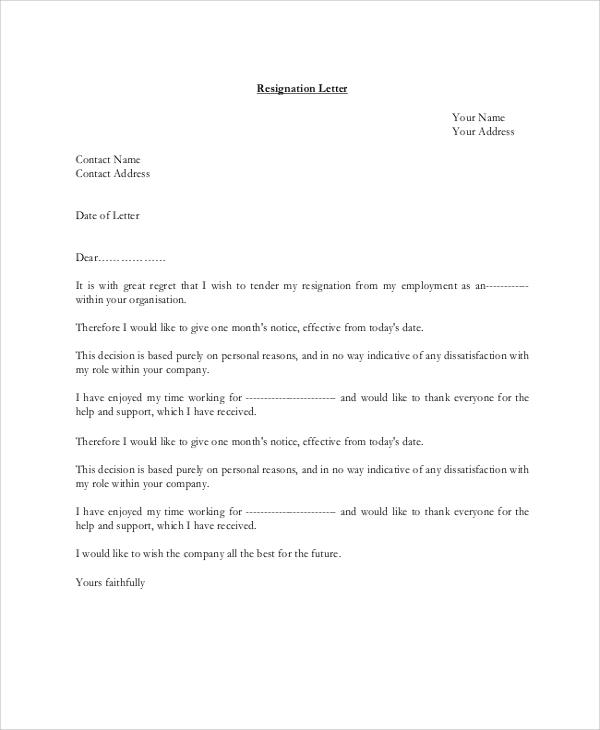 FREE 6 Resignation Letter Samples In MS Word PDF
