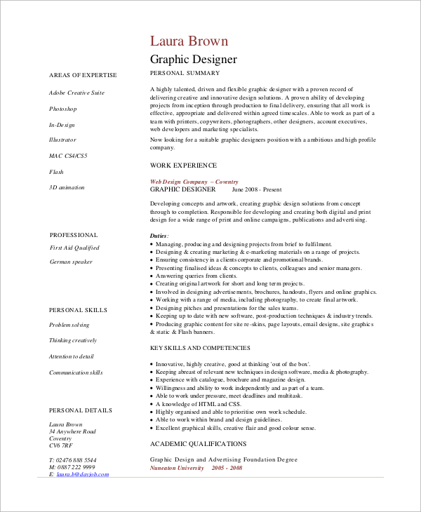 FREE 7 Sample Graphic Design Resume Templates In PDF