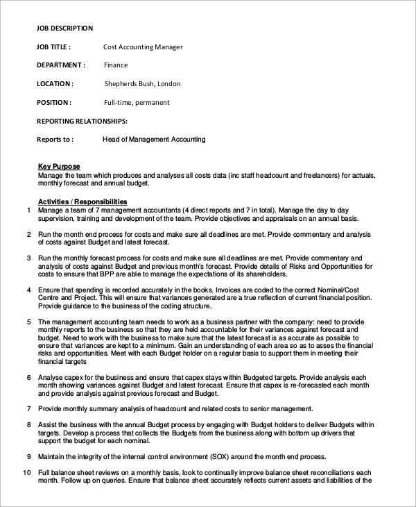 FREE 7 Sample Account Manager Job Description Templates In PDF