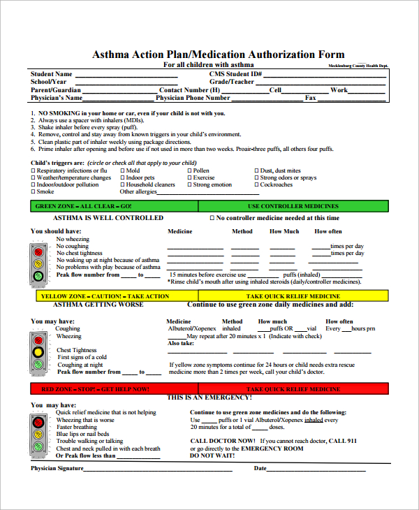 FREE 9 Sample Asthma Action Plan Templates In MS Word PDF