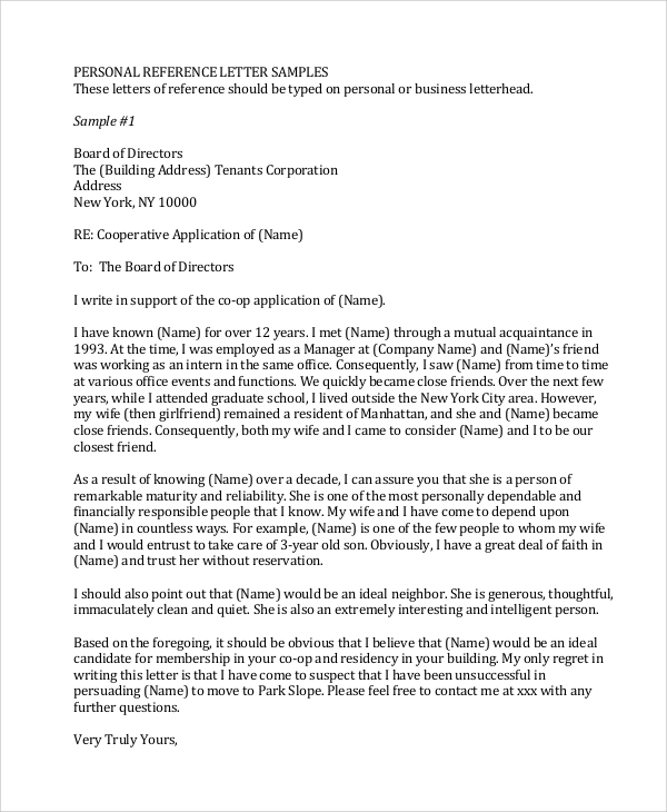 FREE 6 Sample Personal Reference Letter Templates In MS Word PDF