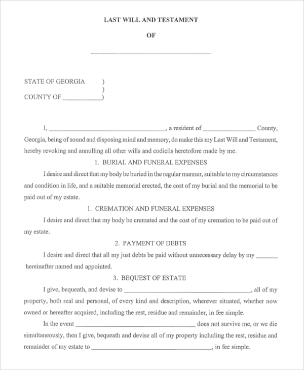 FREE 7 Sample Last Will And Testament Forms In PDF MS Word