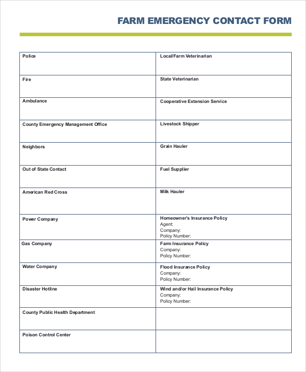 FREE 8 Sample Emergency Contact Forms In PDF MS Word
