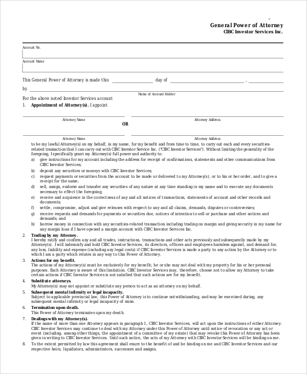 FREE 8 Sample General Power Of Attorney In PDF MS Word