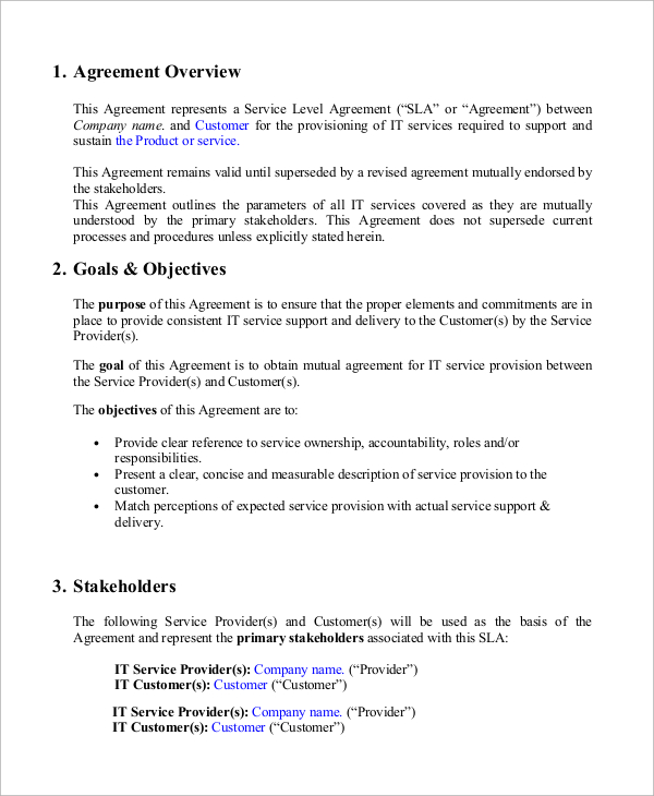 FREE 13 Sample Service Level Agreement Templates In PDF MS Word Google Docs Pages