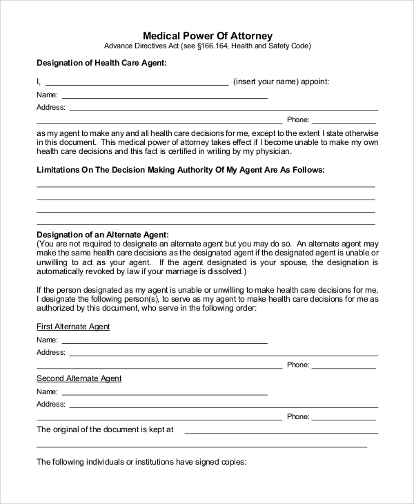 FREE 8 Sample Medical Power Of Attorney Forms In MS Word PDF