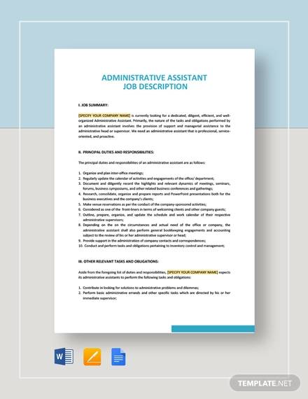 FREE 9 Sample Administrative Assistant Job Descriptions In PDF MS Word