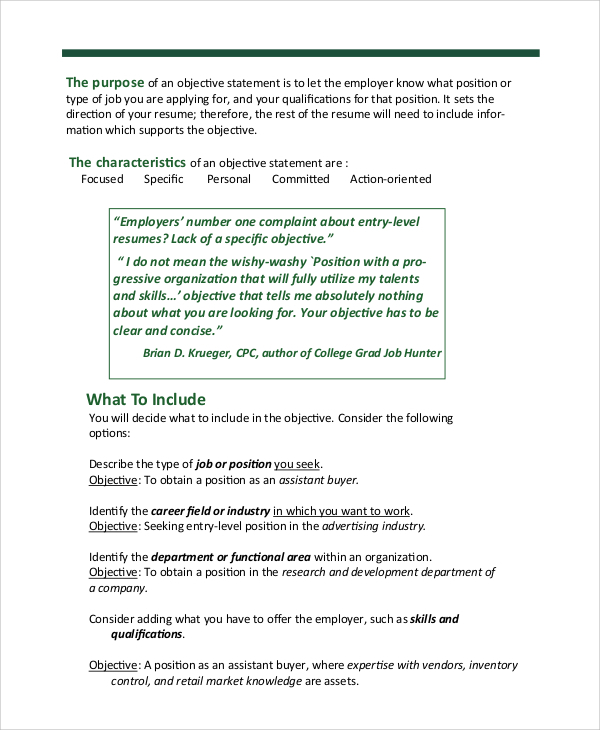 FREE 6 Sample Resume Objective Templates In MS Word PDF
