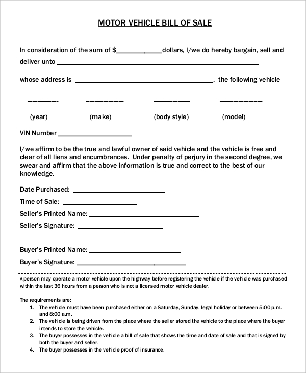FREE 8 Bill Of Sale DMV Samples In PDF