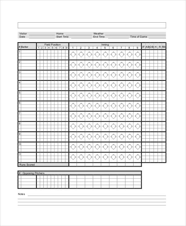 FREE 6 Sample Baseball Score Sheet Templates In PDF