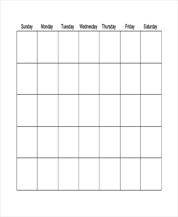 Blank Calendar Template Pdf