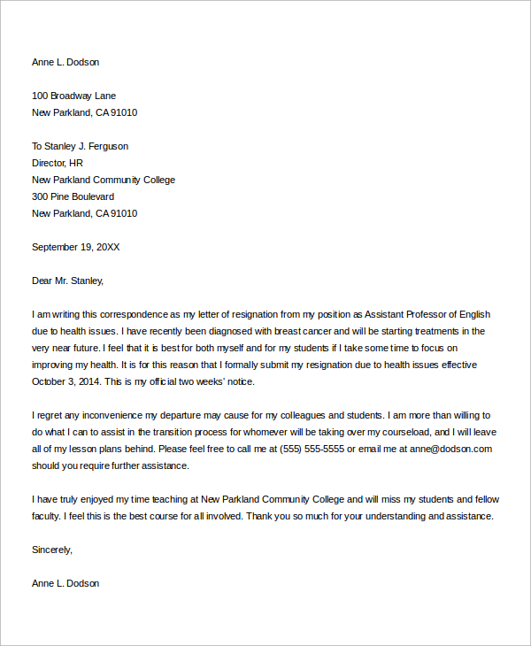 Resignation Letter For Health Issue Ideas 2022